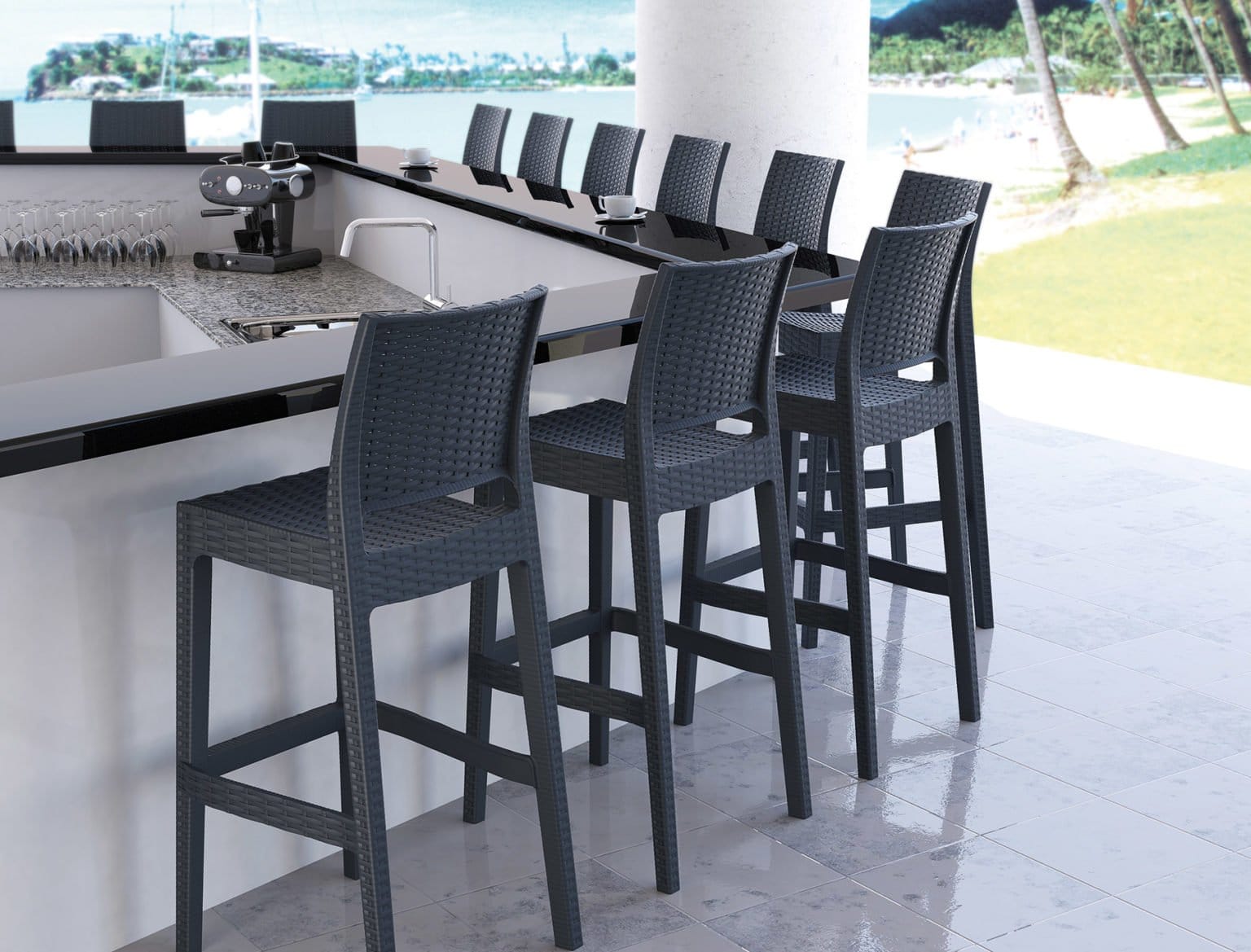 Fleur Weave Outdoor Stacking Bar Stool - Dark Grey - Nobis Restaurant ...